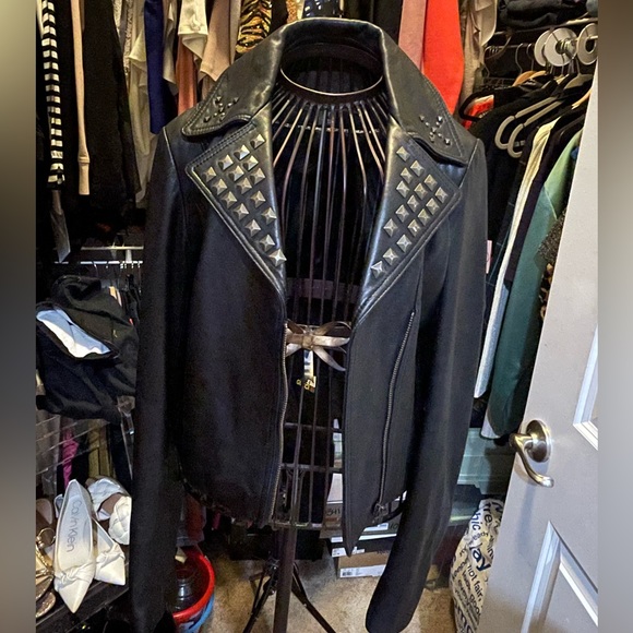 Emilie d | Jackets & Coats | Emilie D Black Studded Cropped Biker ...